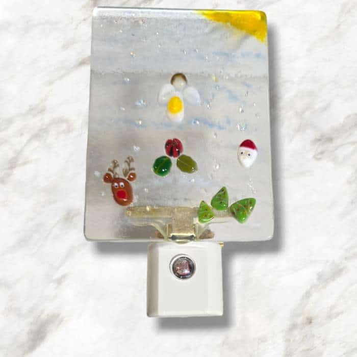 LED, Auto Sensing, Night light with Holiday Themed Fused Glass